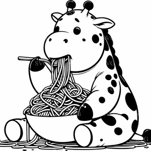 5 Cow SVG 5 Cut File - Eating Pasta Quirky Cow With Spaghetti and Milk ...