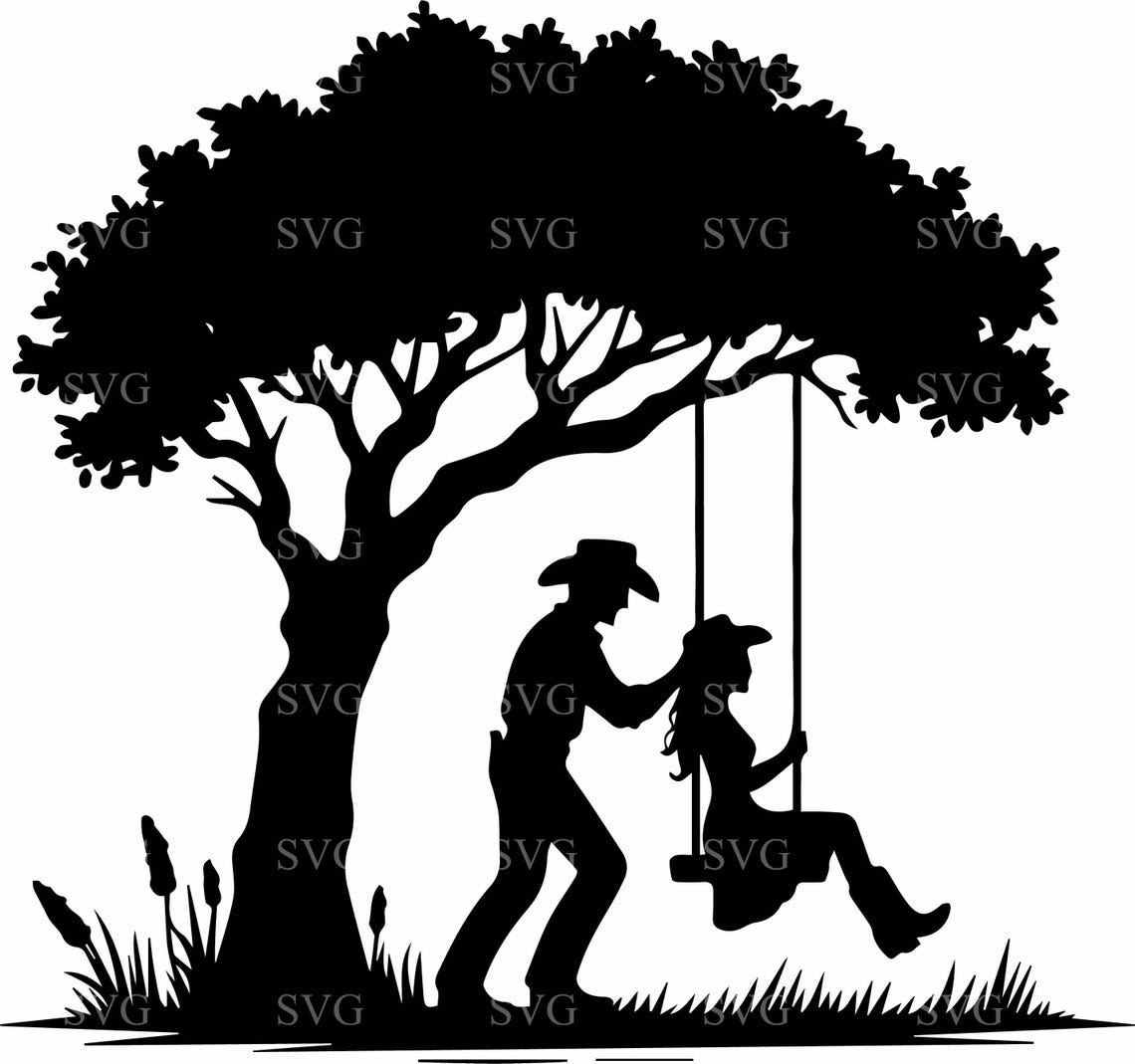 Western Swing Romance SVG, 5 Cowboy and Cowgirl Under Tree Cut File ...