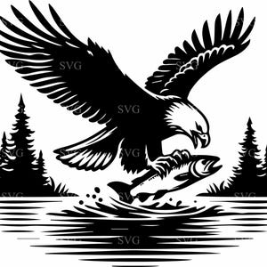 5 Bald Eagle Fishing SVG, Majestic Bird Cut File, Wildlife Nature Scene ...