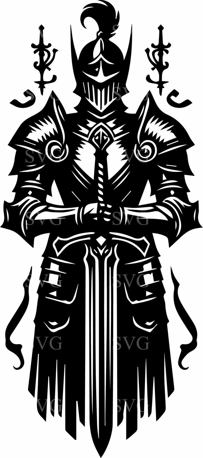 8 Medieval Knight SVG, Full Armor Warrior Clipart, Sword Silhouette Cut ...