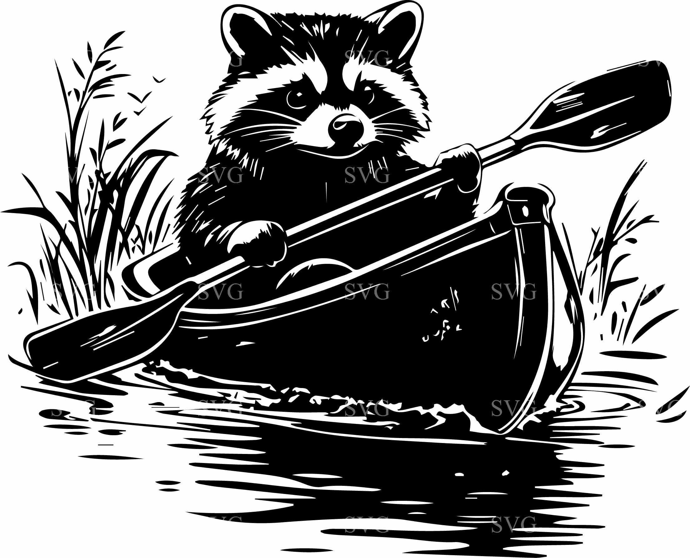 4 Raccoon in Canoe SVG Cut File Animal Silhouette - Whimsical Nature ...