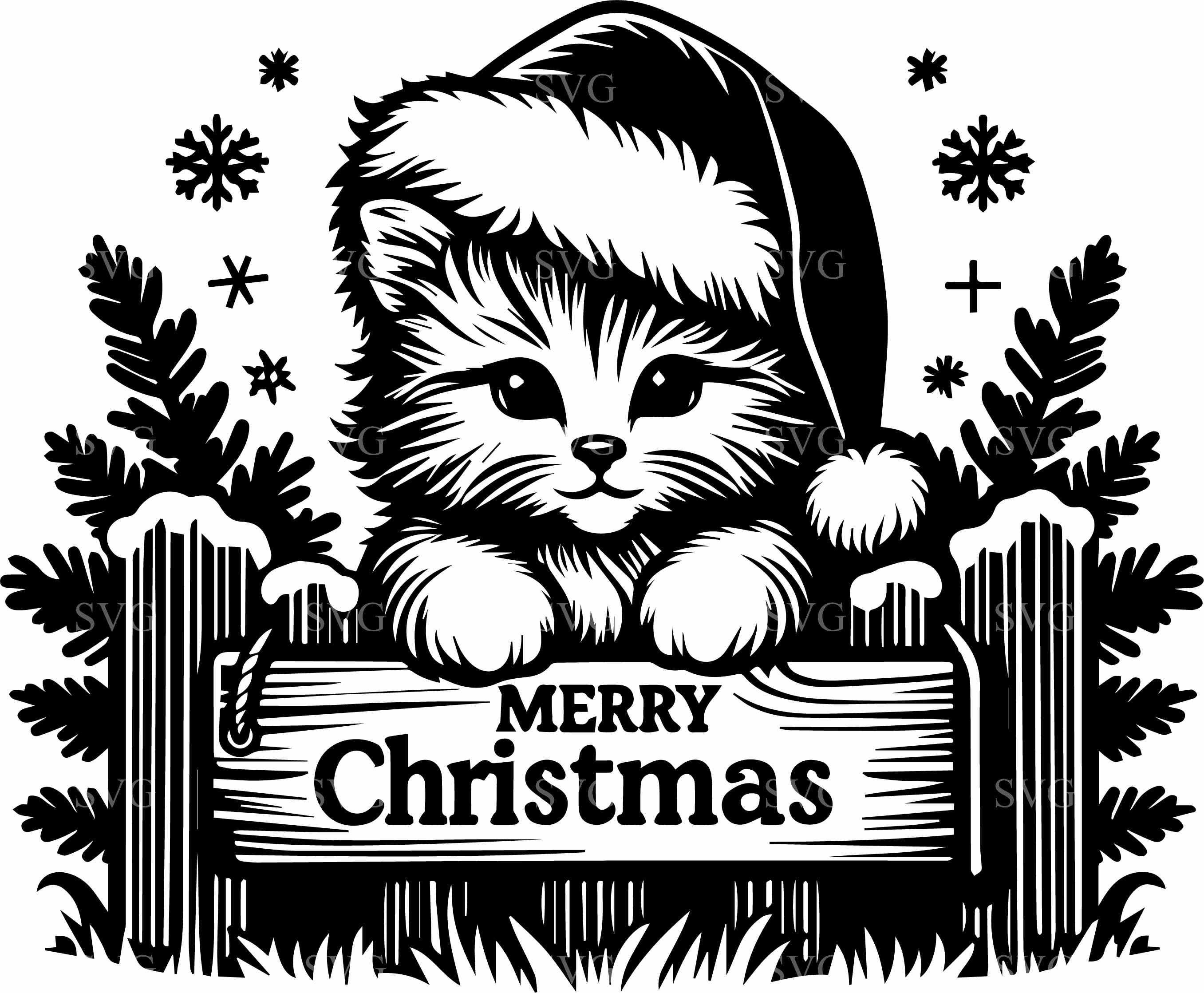 4 Christmas Cat SVG 4 Cut File - Cute Kitten With Santa Hat Merry ...