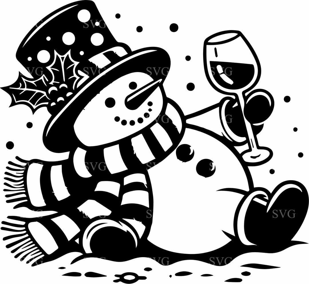 Tipsy Snowman With Wine SVG 5 Cute Snowman Relaxing With Wine Glass and ...