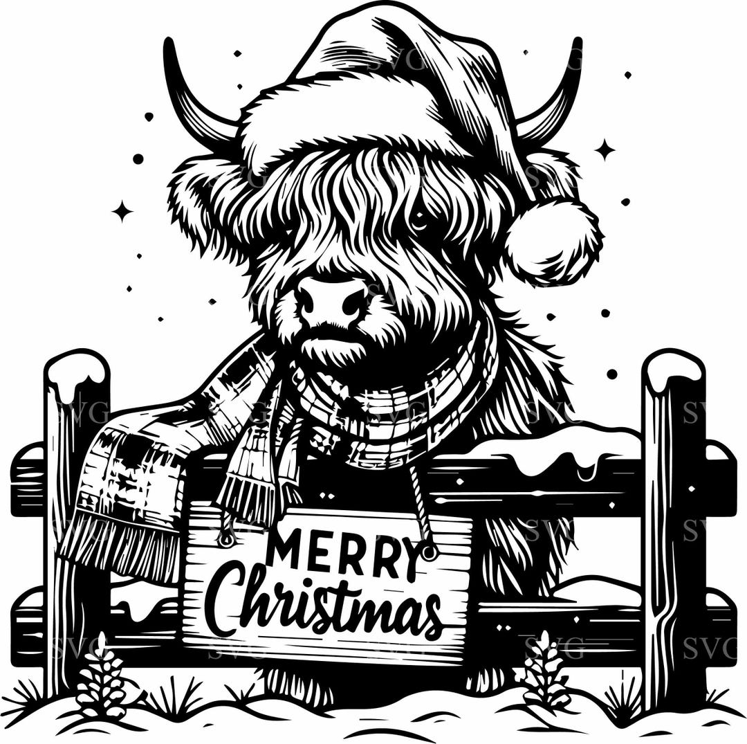 4 Christmas Highland Cow SVG 4 Cut File - Festive Cow With Santa Hat ...