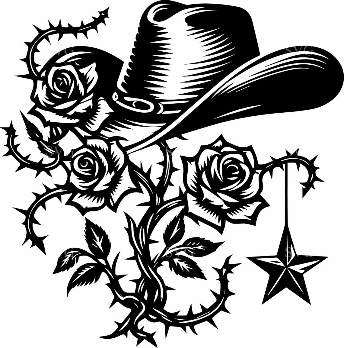 8 Cowboy Hat With Roses SVG Cut File - Western Floral Clipart for ...