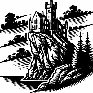 4 Castle on Cliff SVG – Medieval Fortress Silhouette Cut File - Etsy