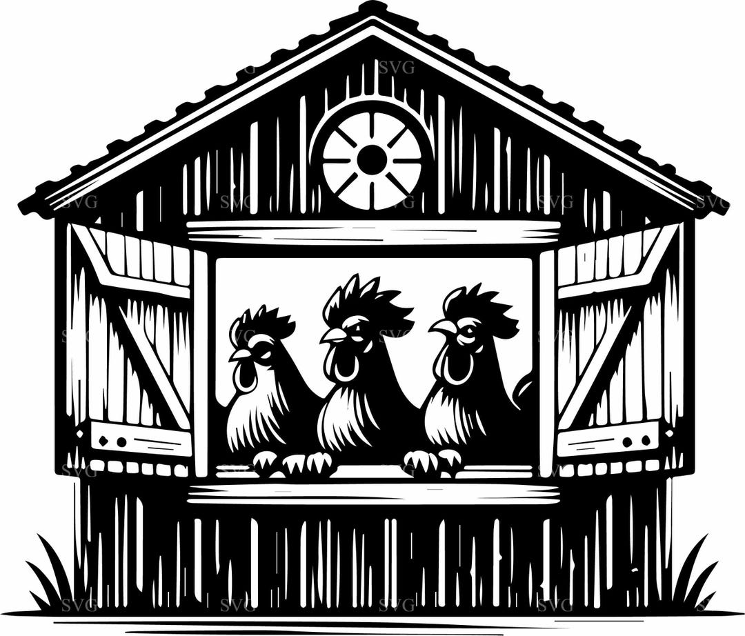 Farm Roosters SVG 4 Cut File in Barn Window Rustic Farm Animal Clipart ...