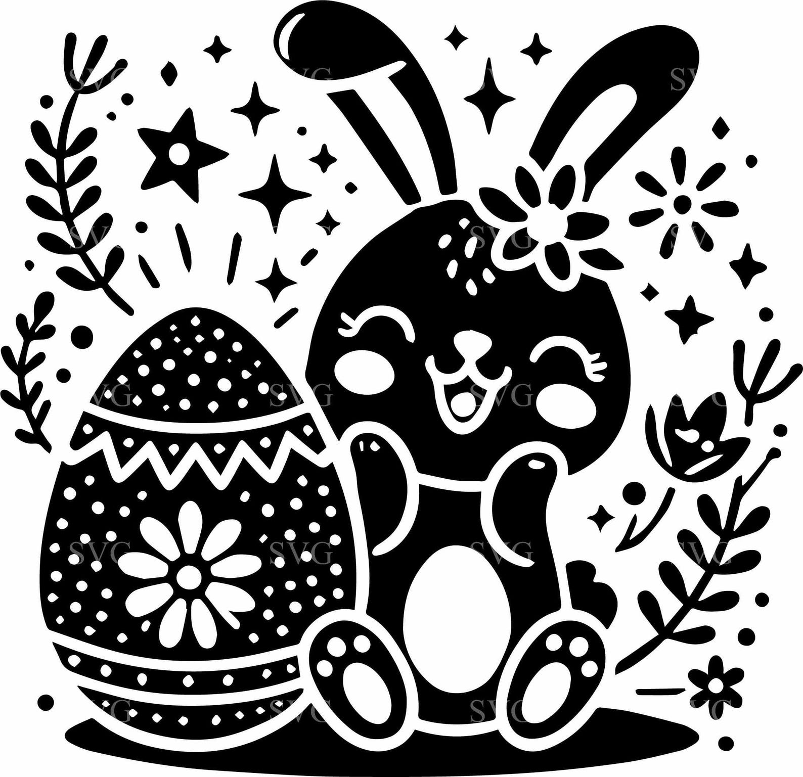 5 Happy Bunny With Floral Easter Egg SVG Cut File Spring Design - Craft ...