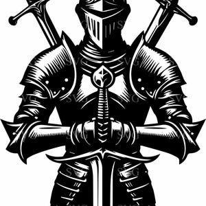 8 Medieval Knight SVG, Full Armor Warrior Clipart, Sword Silhouette Cut ...