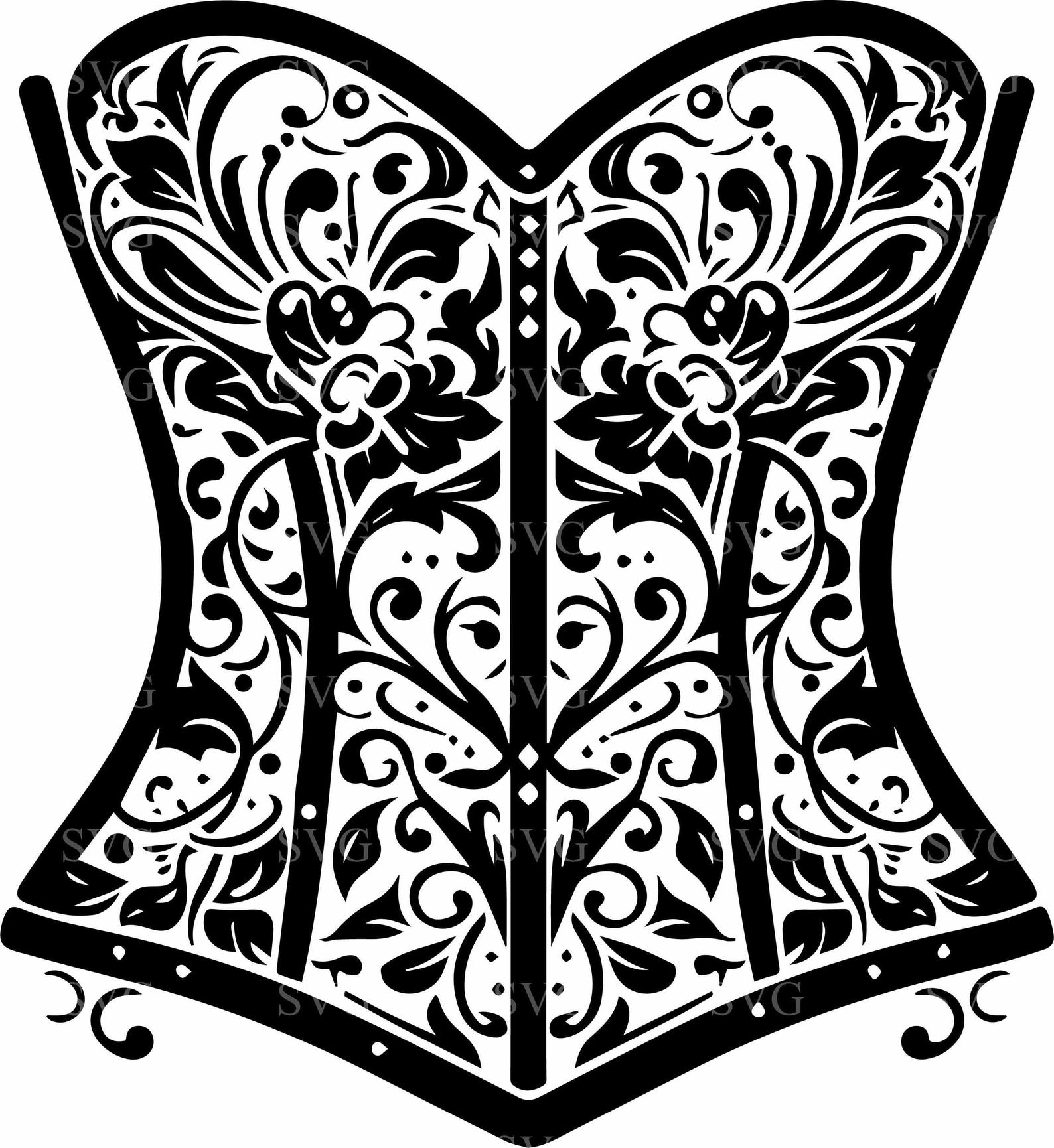 5 Corset SVG Cut File, Elegant Vintage Corset Design for Cricut and ...