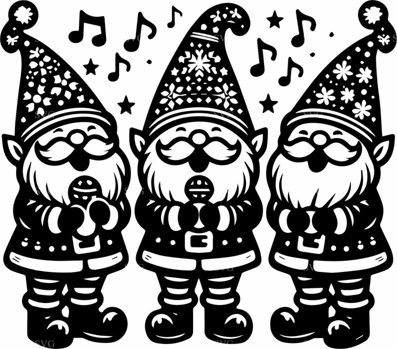 4 Christmas Caroling Gnomes – 4 Singing Gnome SVG – Holiday Music ...