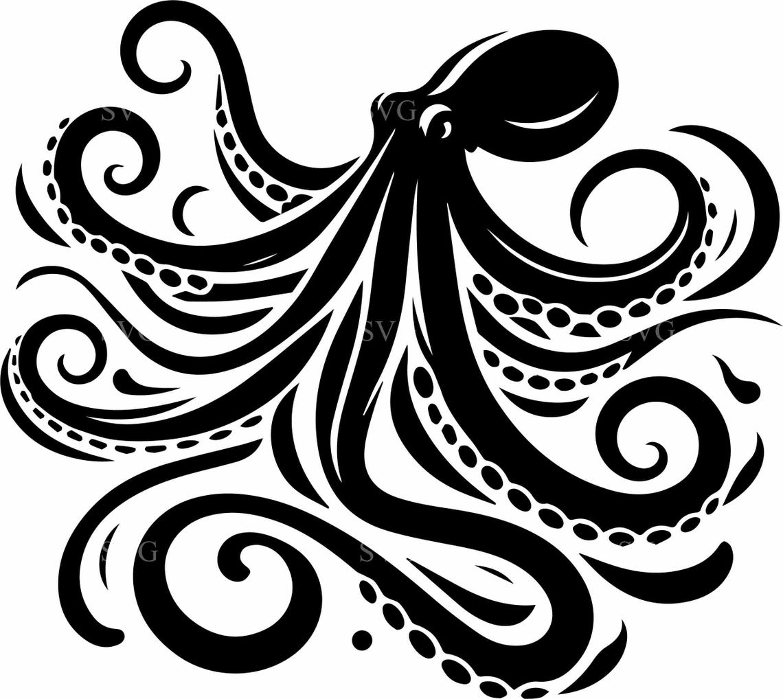 8 Octopus Wave SVG – Swirling Ocean Sea Creature Cut File for Cricut ...