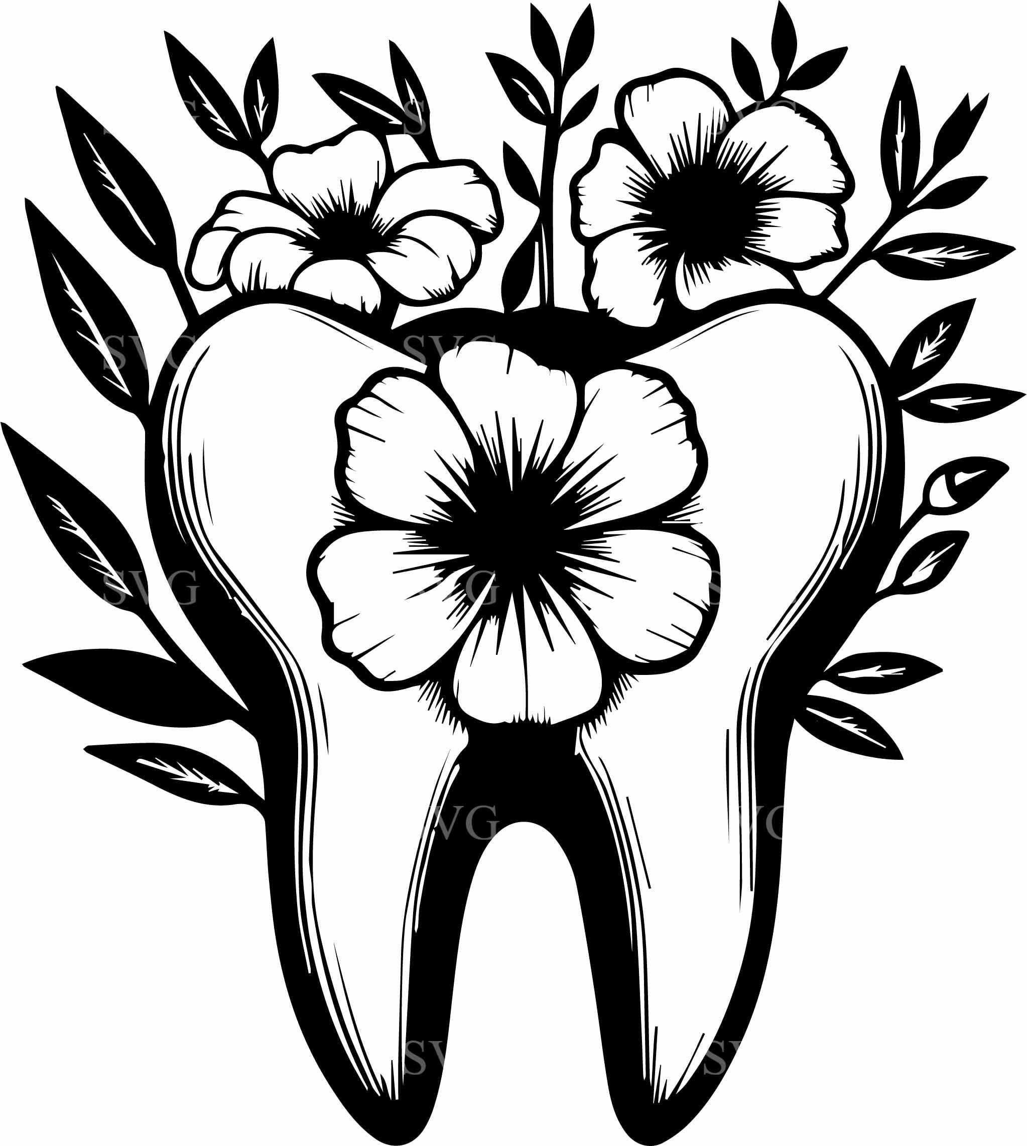 4 Tooth SVG, 4 Beautiful Tooth With Flowers Cut File, Dental Design for ...