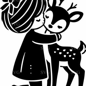 4 Girl Hugging Deer SVG 4 Cut File | Heartwarming Woodland Silhouette ...