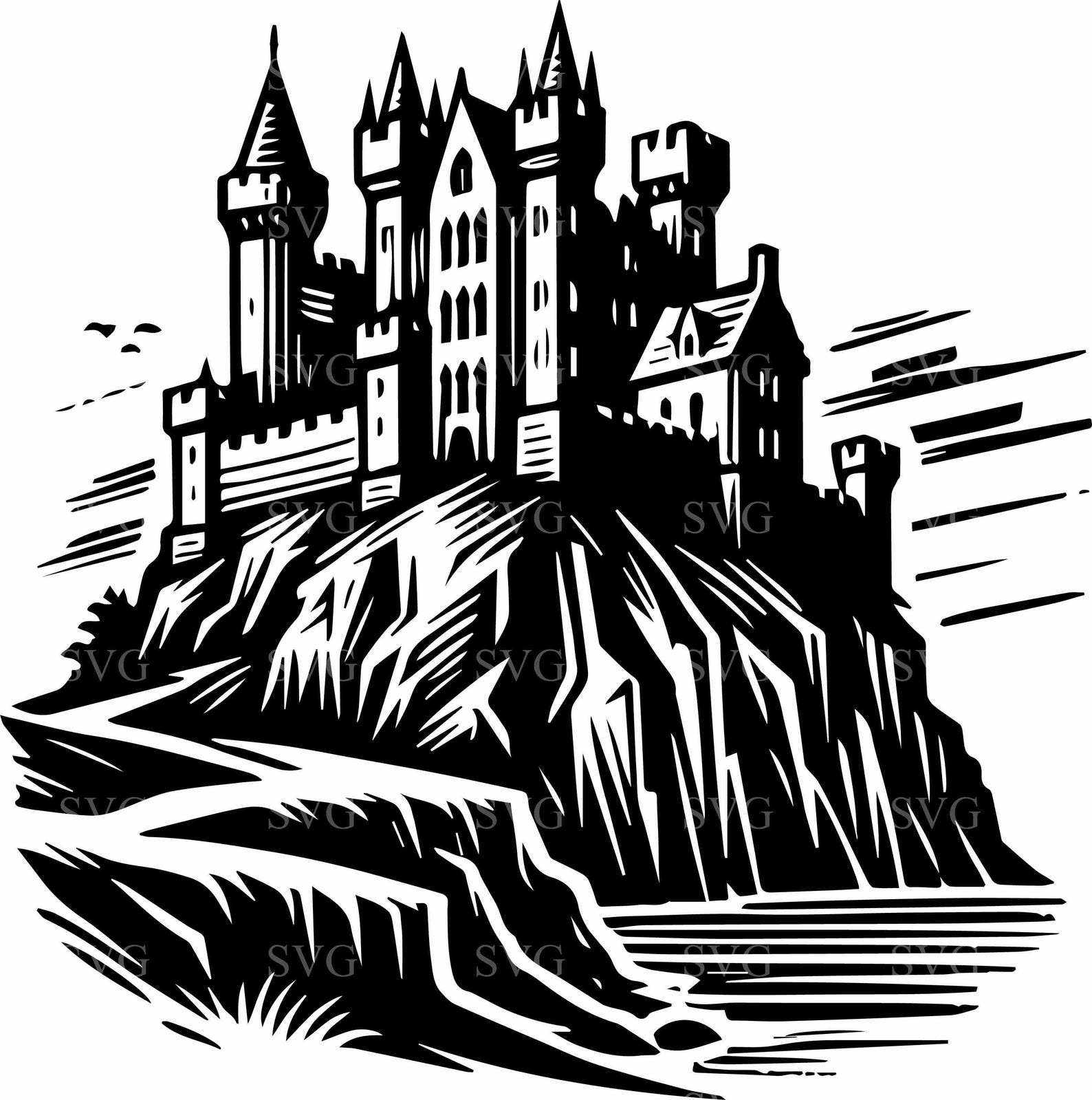 4 Castle on Cliff SVG – Medieval Fortress Silhouette Cut File - Etsy