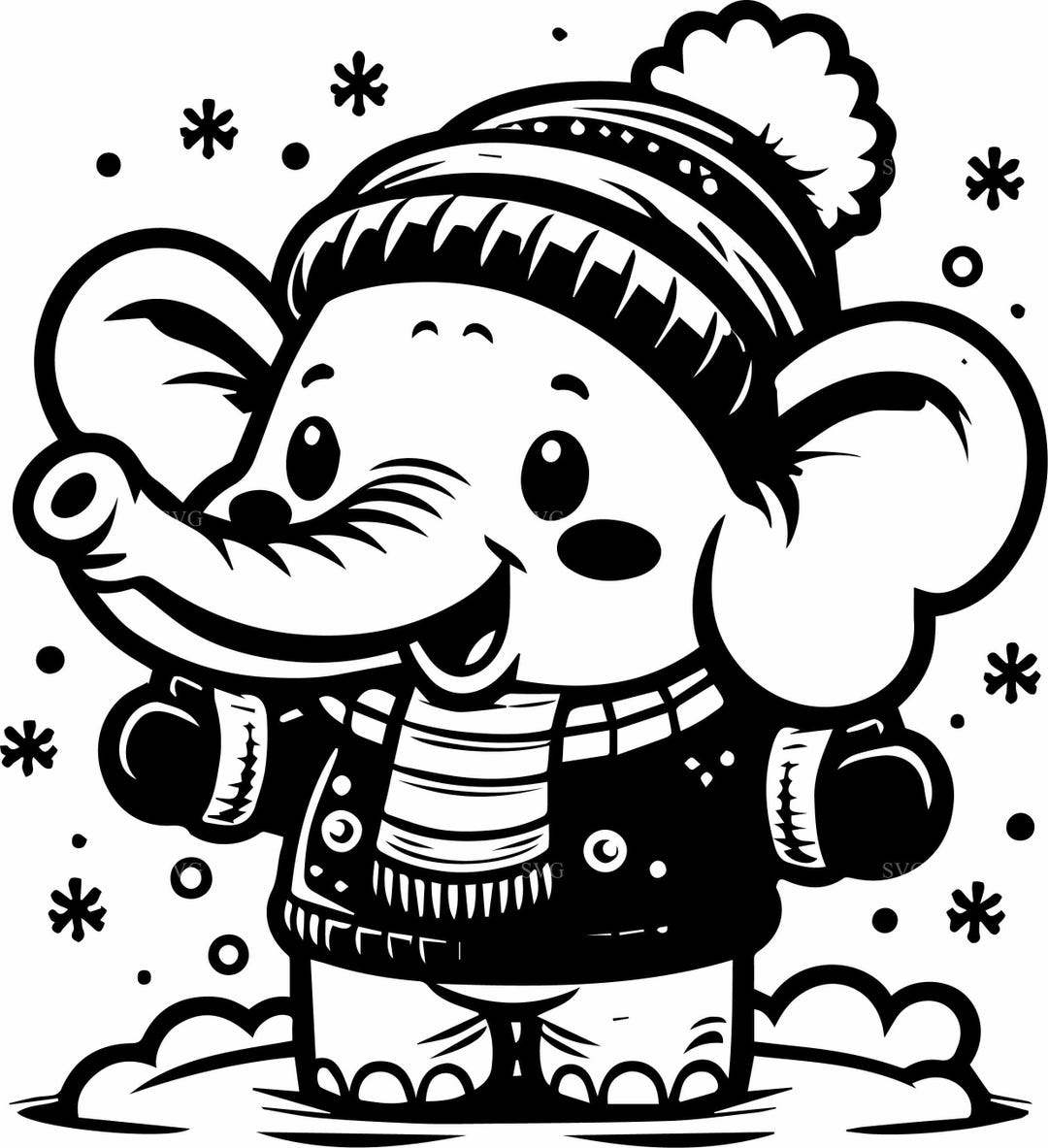 6 Winter Elephant SVG Cut File Animal Holiday Baby Christmas Crafts ...