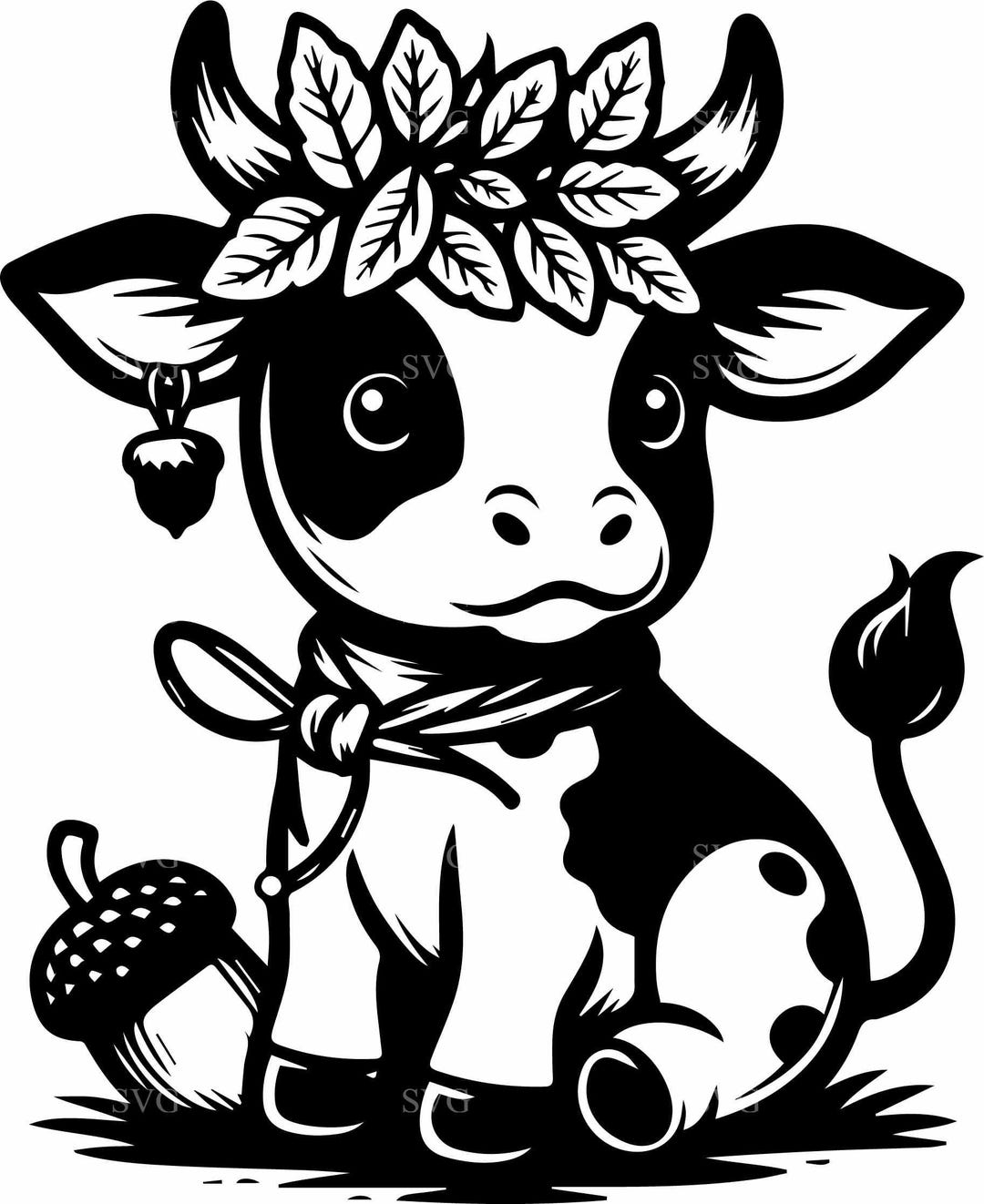 4 Cow SVG 4 Cut File With Leaf Crown & Acorn | Cute Farm Animal Clipart ...