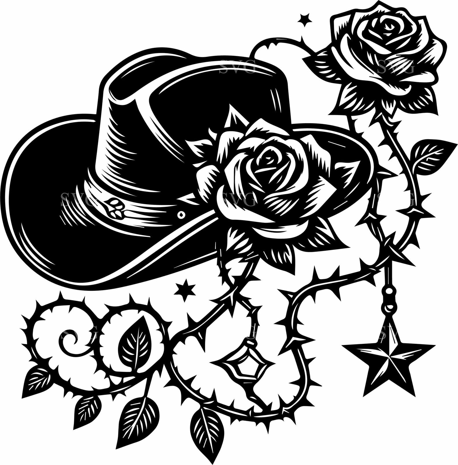 8 Cowboy Hat With Roses SVG Cut File - Western Floral Clipart for ...