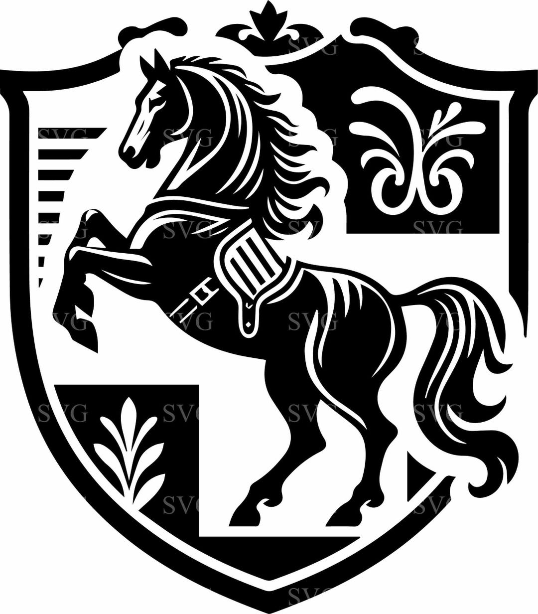 8 Horse Crest SVG, Heraldic Horse Emblem Cut File, Royal Equine Shield Design for Cricut and ...