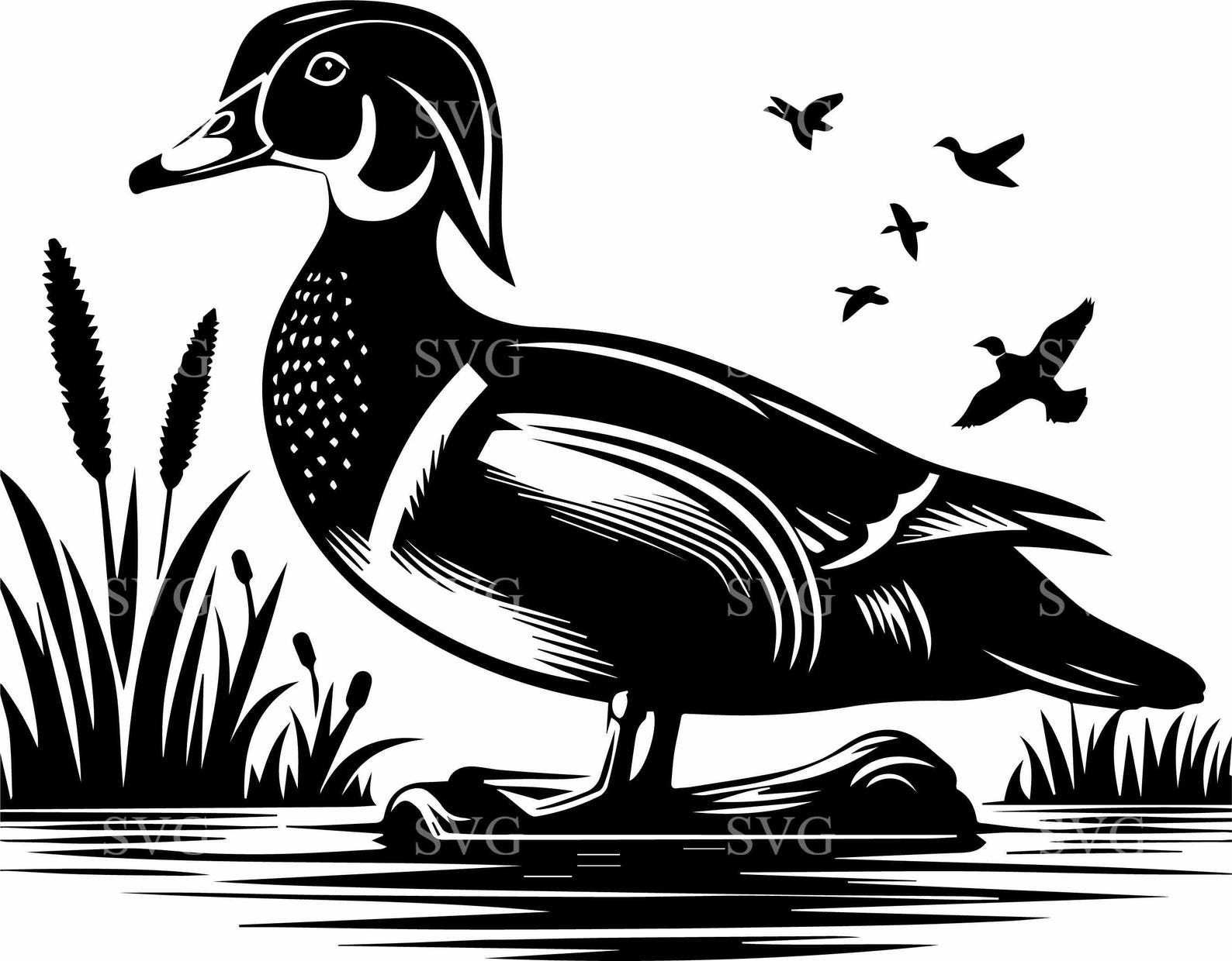 6 Wood Duck SVG 6 Cut File | Beautiful Duck With Cattails | Wildlife ...