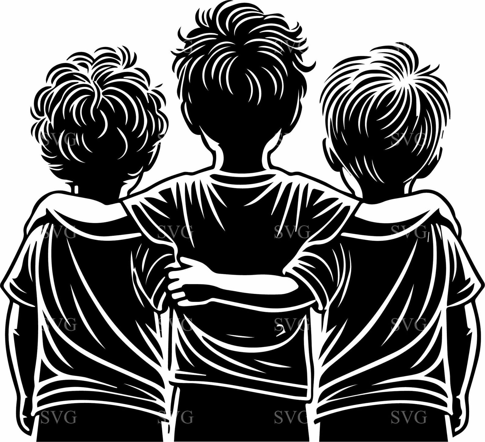 4 Three Kids Hugging SVG, 4 Friendship Silhouette Cut File, Childhood ...
