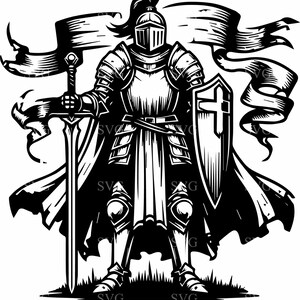 Medieval Knight SVG - 5 Bold Crusader With Shield and Sword - Iconic ...