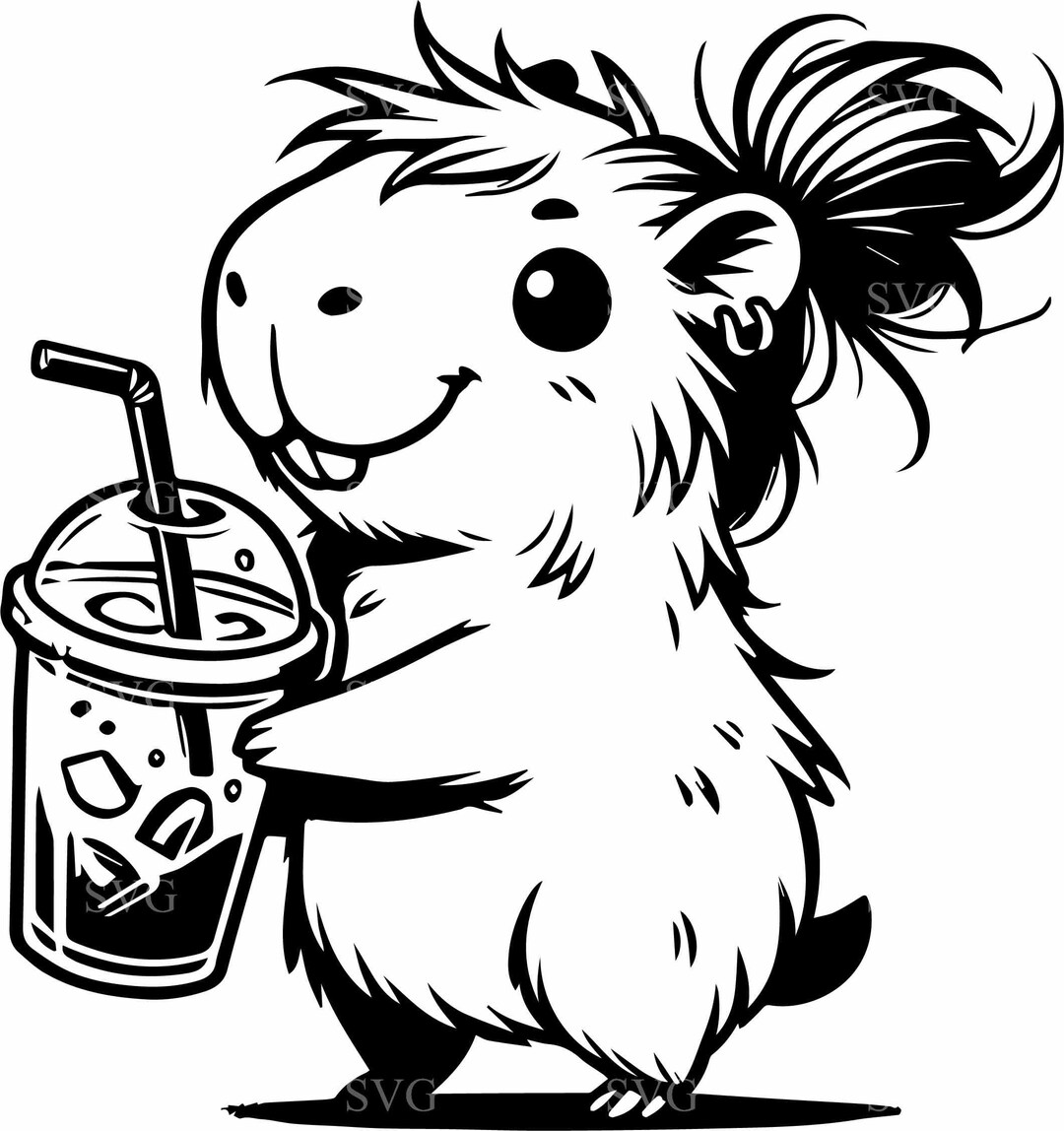 Capybara SVG 4 Cut File - Cute Capybara With Top Knot and Iced Drink ...