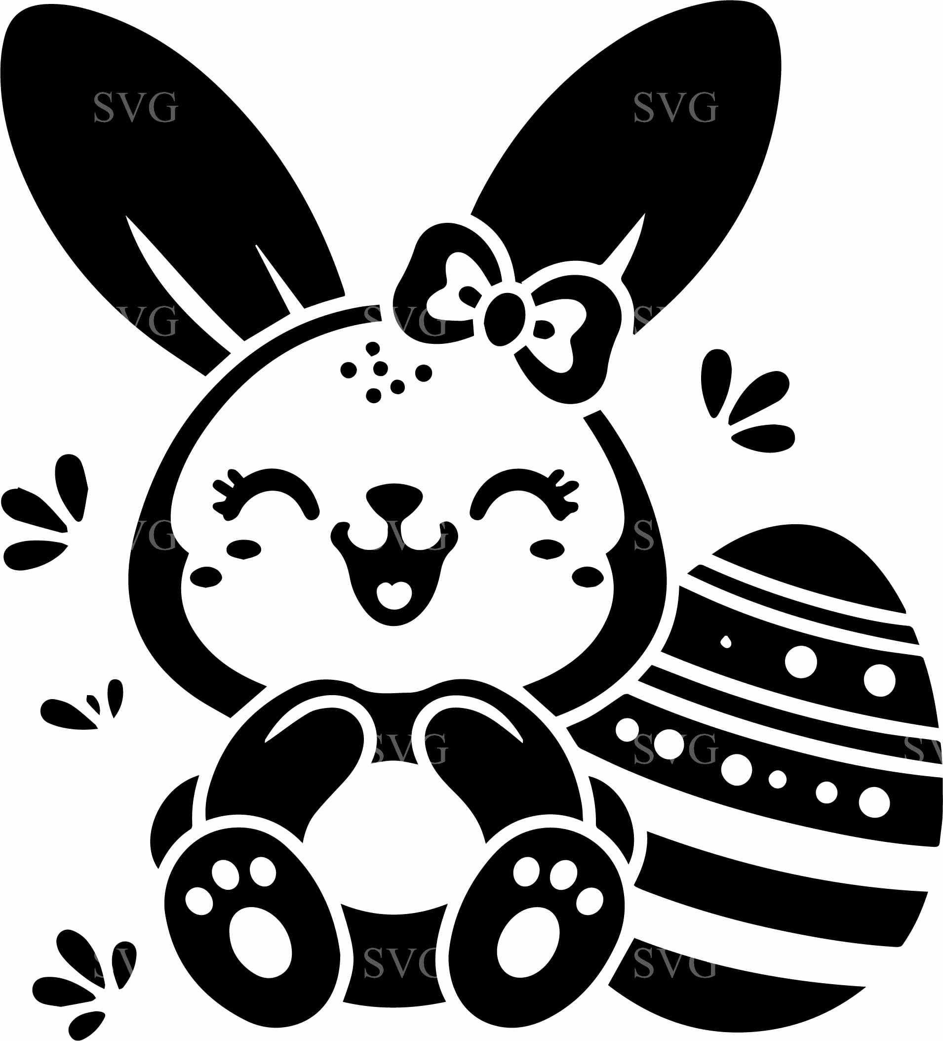 5 Happy Bunny With Floral Easter Egg SVG Cut File Spring Design - Craft ...