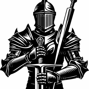8 Medieval Knight SVG, Full Armor Warrior Clipart, Sword Silhouette Cut ...