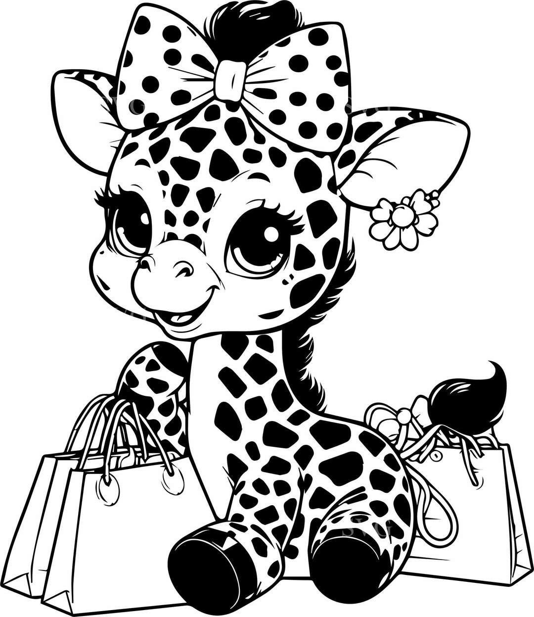 6 Cute Giraffe Shopping SVG, 6 Fashion Animal Clipart With Bags, Girly ...