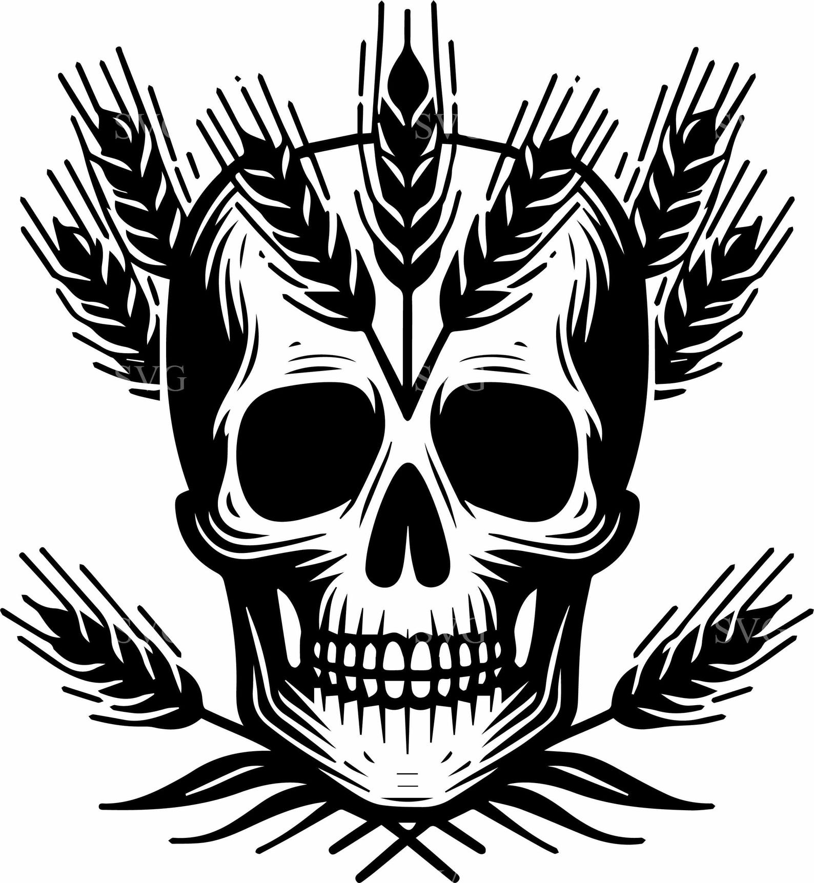 7 Skull SVG – Gothic Skull With Wheat Stalks – Rustic Farmhouse Cut ...
