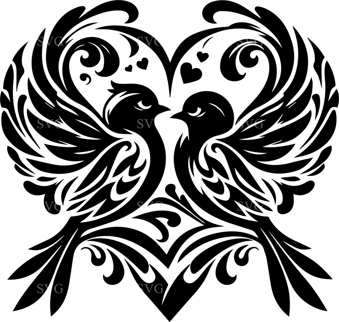 7 Romantic Birds Heart SVG – Elegant Winged Pair Cut File for Wedding ...