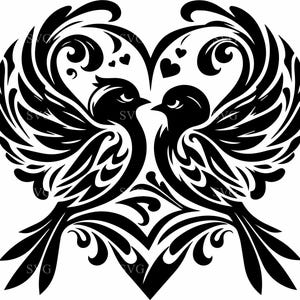 7 Romantic Birds Heart SVG – Elegant Winged Pair Cut File for Wedding ...