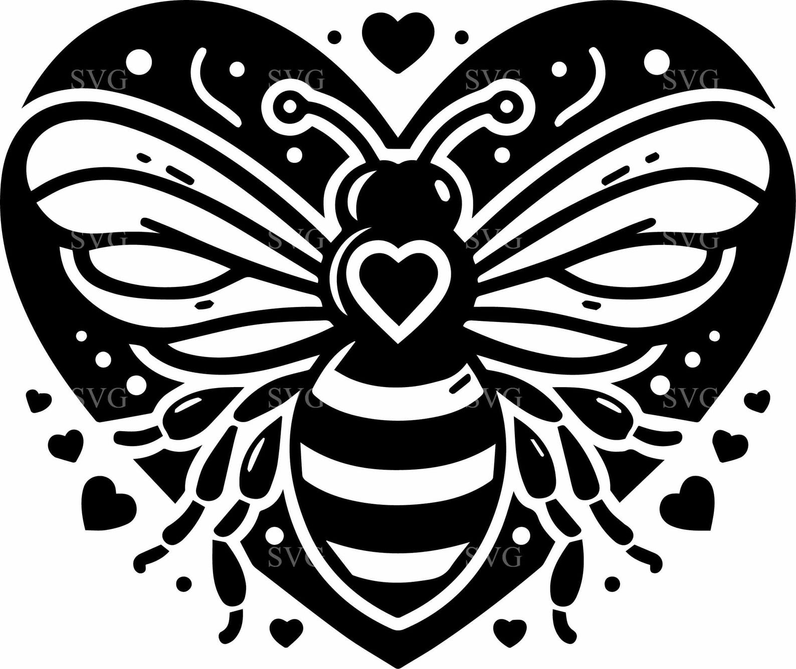 4 Bee Heart SVG 4 Cut File - Honeycomb and Heart Design - Intricate Bee ...