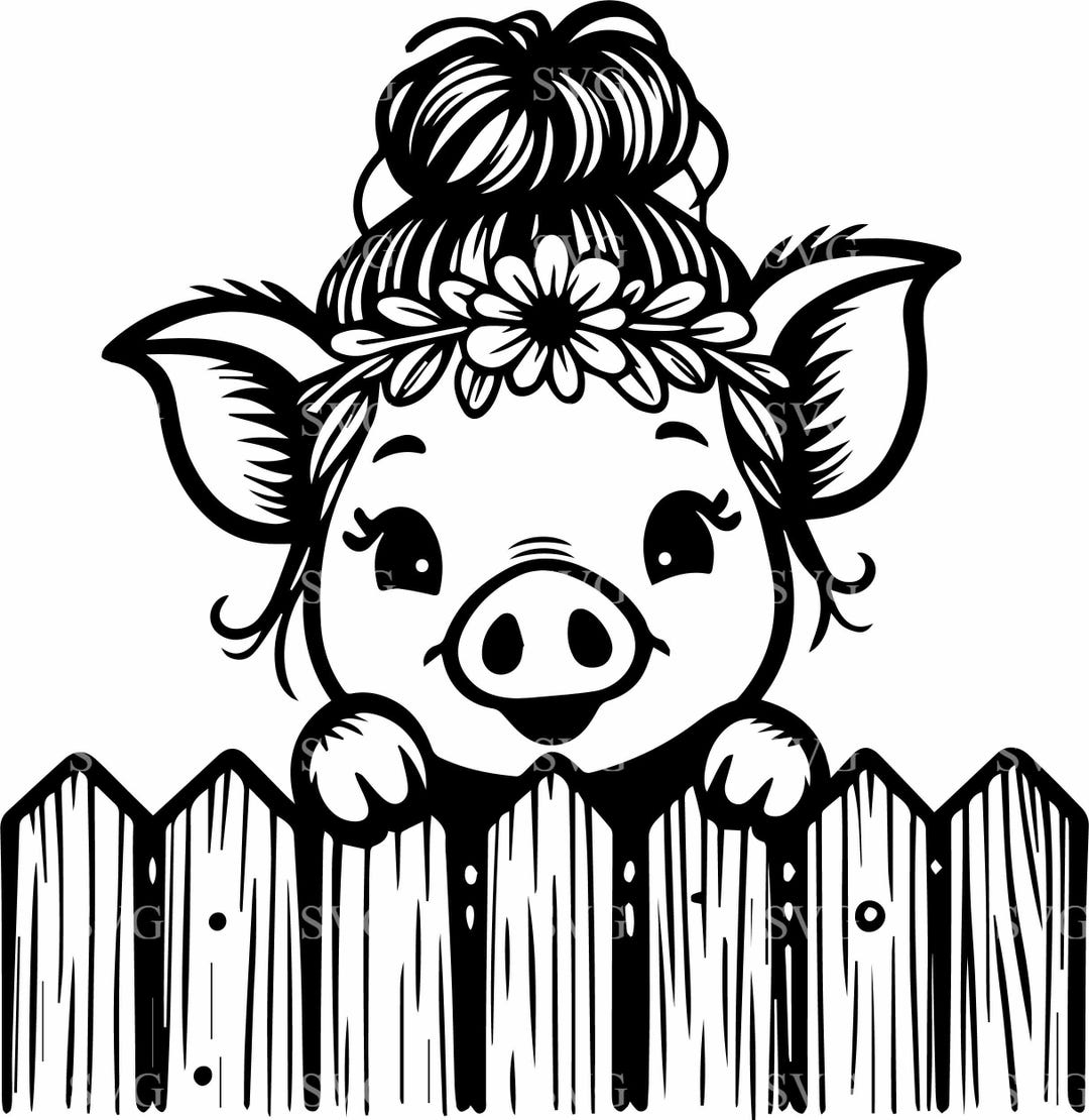 5 Pig Flower Crown Messy Bun SVG | Peeking Pig Cut File - Etsy