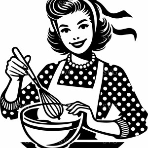 Vintage Cooking Lady SVG 7 Cut File - Retro Woman Baking Design ...