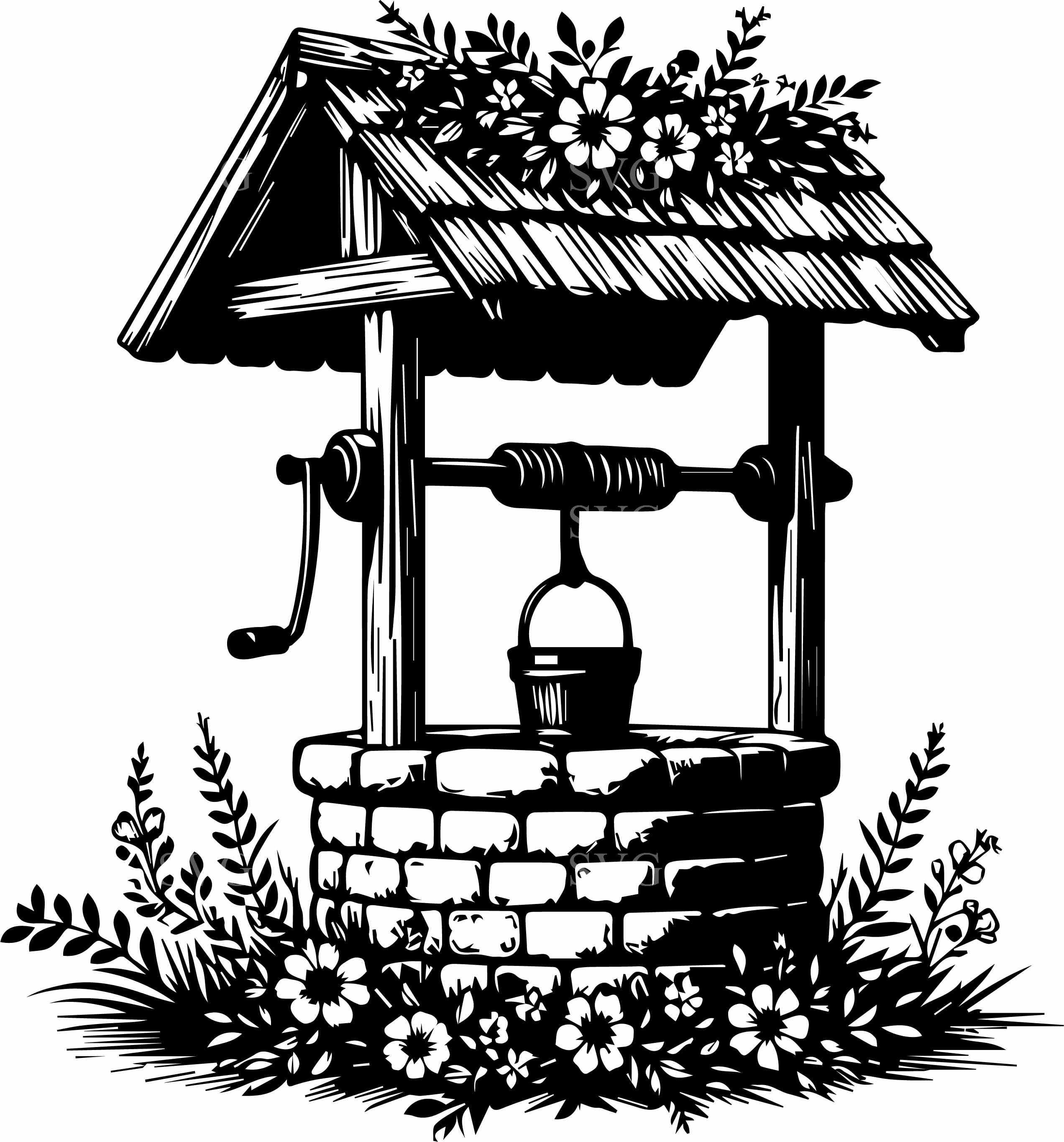 7 Wishing Well SVG Cut File – Rustic Garden Clipart (digital Download ...