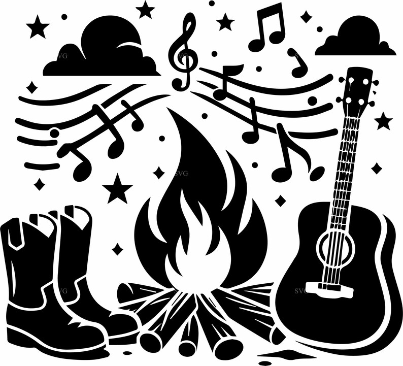 6 Campfire Guitar & Cowboy Boots SVG – Western Decor Cut Files - Etsy