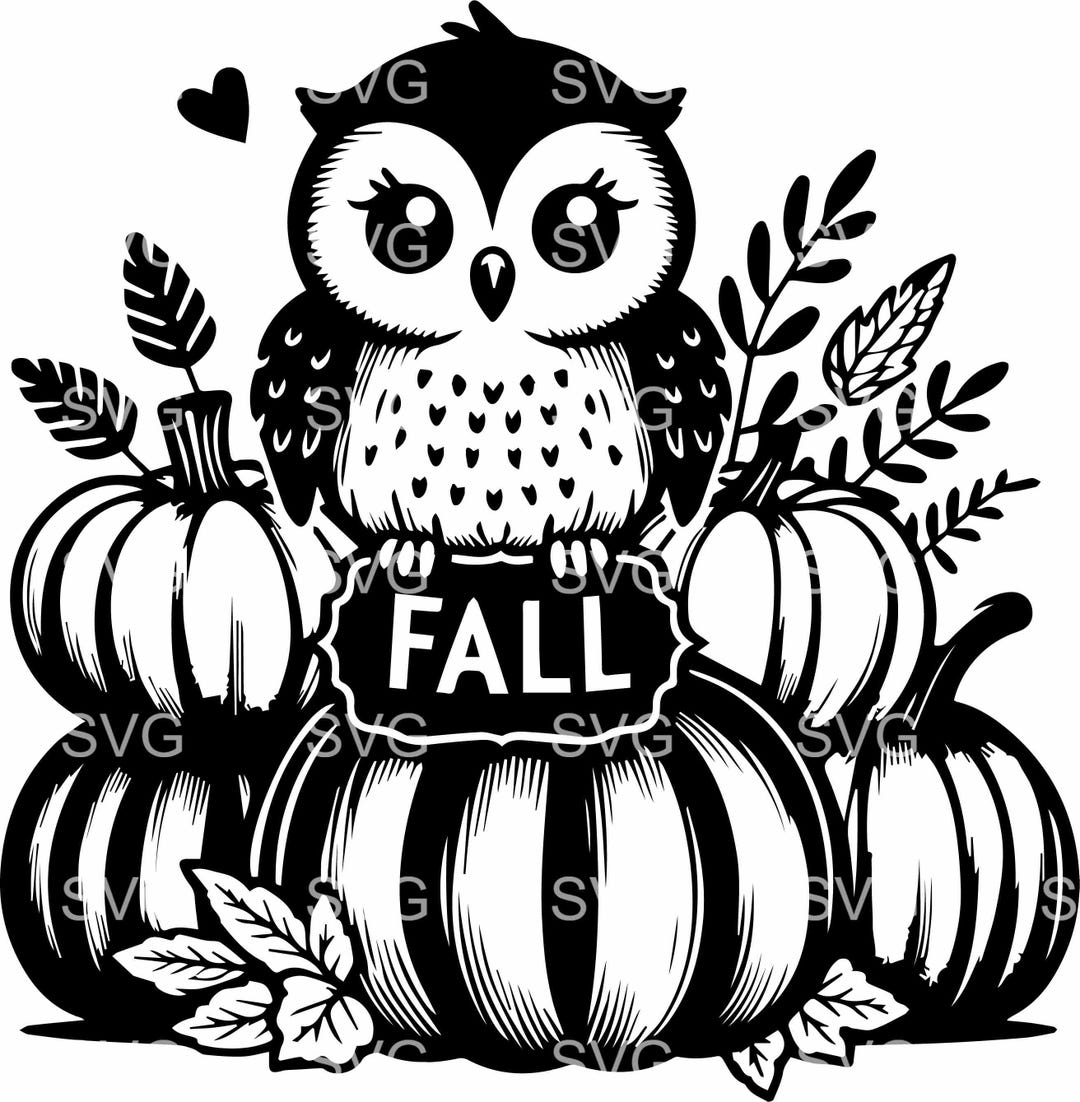 5 Fall Owl SVG 5 Cut File | Adorable Owl on Pumpkins With Moon and ...
