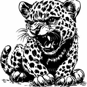 4 Leopard Cub SVG Cut File – Fierce Roaring Silhouette Animal Art (4 ...