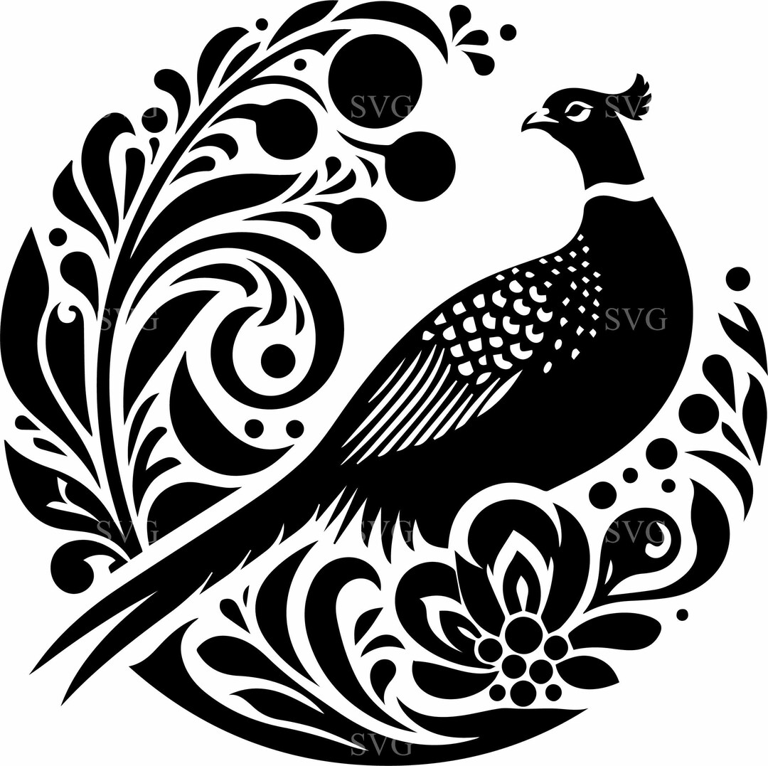8 Floral Pheasant SVG – Detailed Bird Silhouette Cut File for Cricut ...