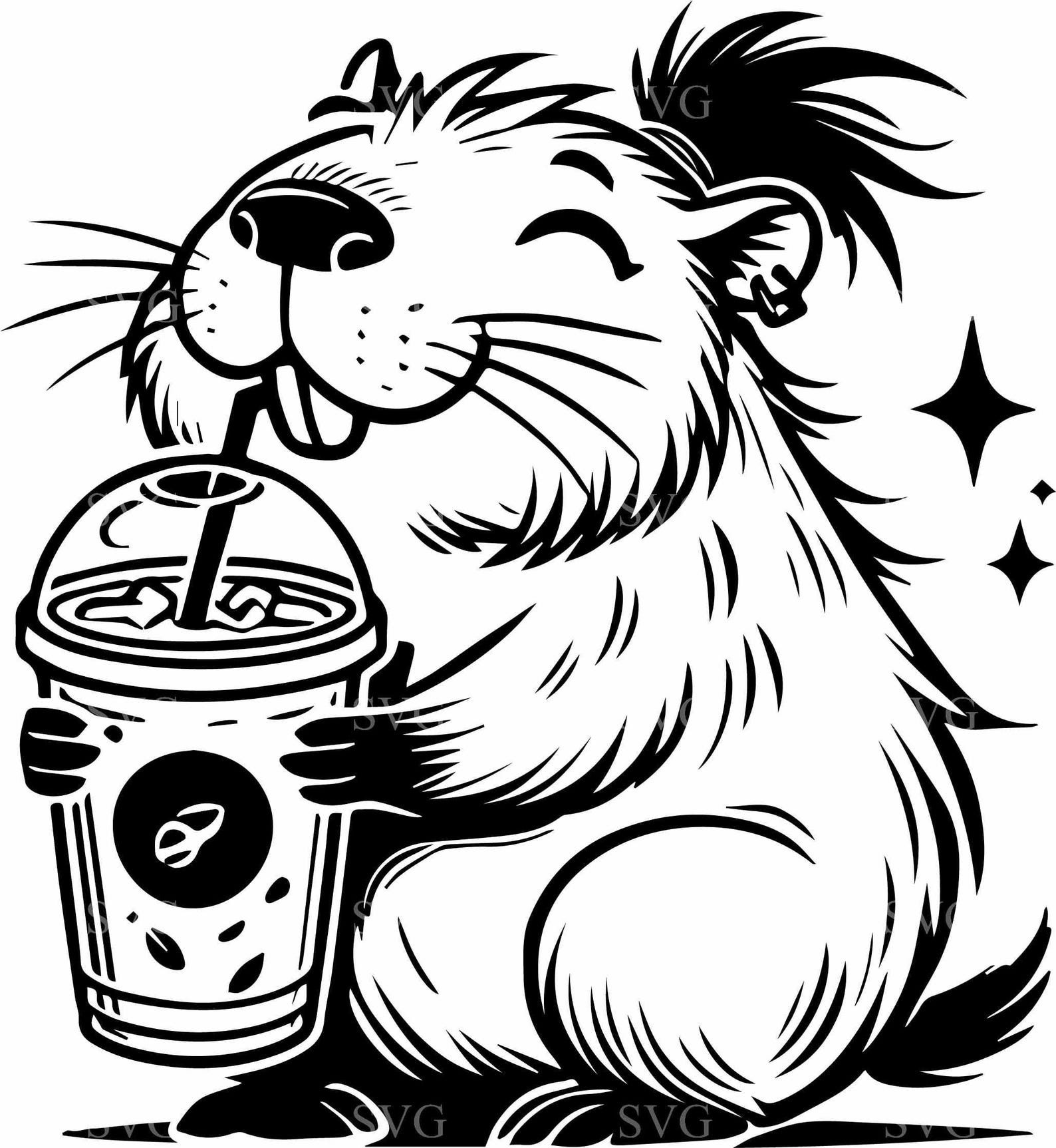 4 Capybara SVG 4 Cut File - Cute Capybara With Top Knot and Iced Coffee ...