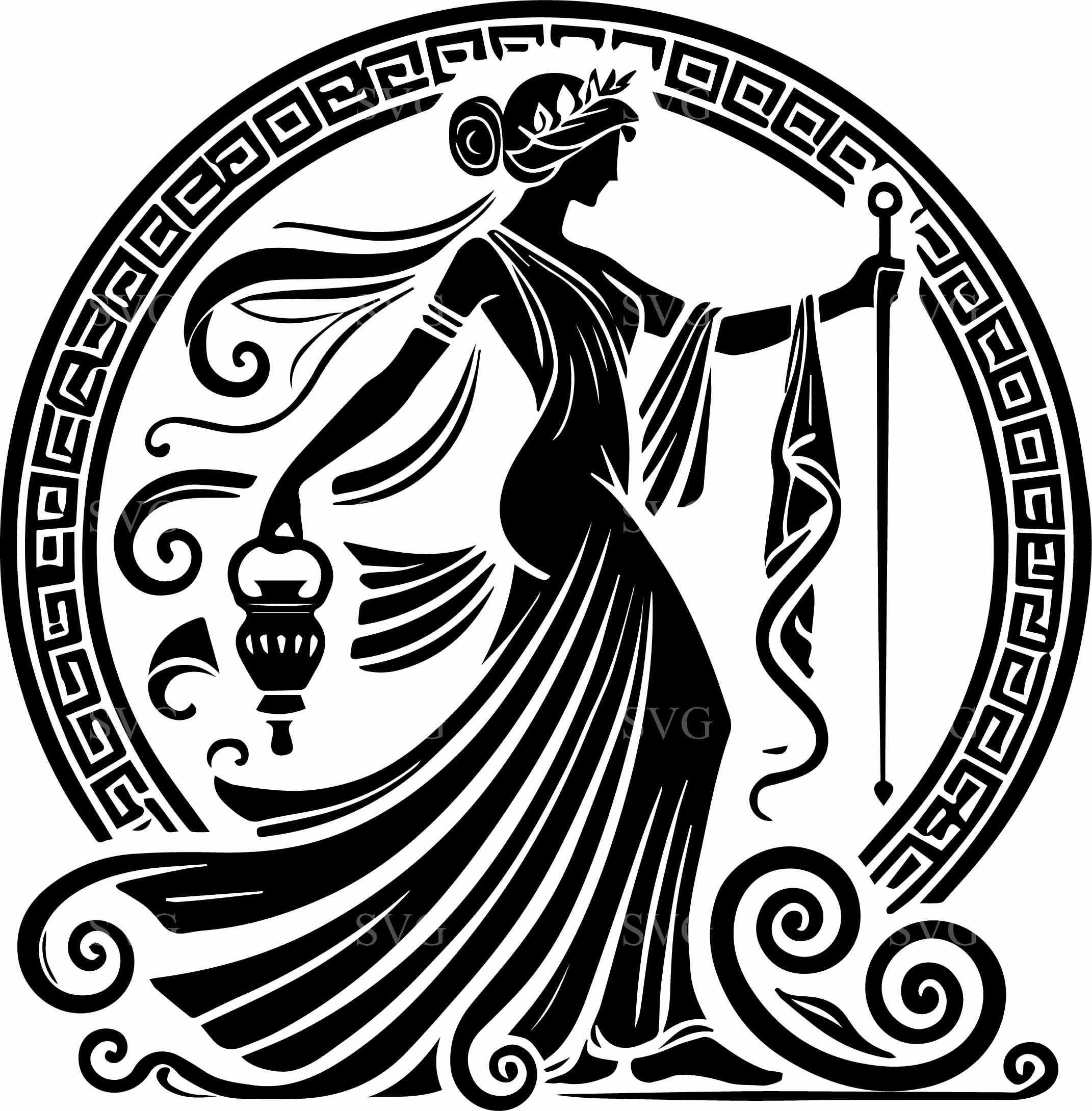 Greek Goddess Silhouette SVG 4 Cut File – Elegant Greek Lady With Staff ...
