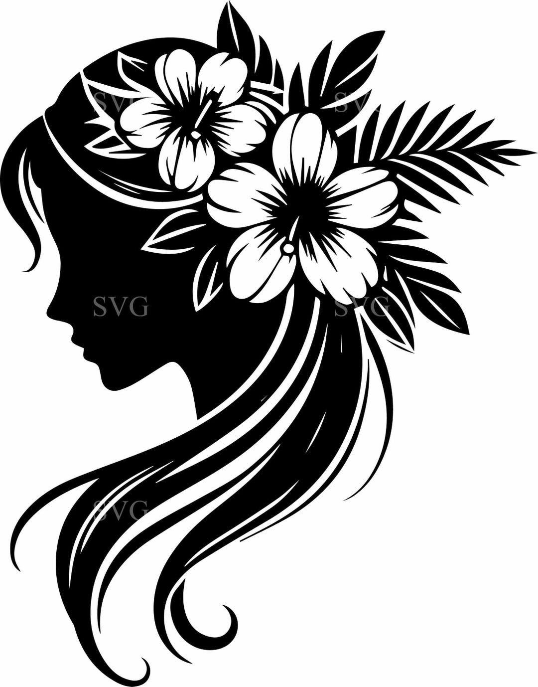 8 Floral Ponytail Woman SVG, 8 Tropical Hair Silhouette Cut File ...