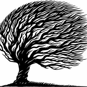 8 Windy Silhouette Tree SVG – 8 Blowing Tree Cut File for Rustic Decor ...