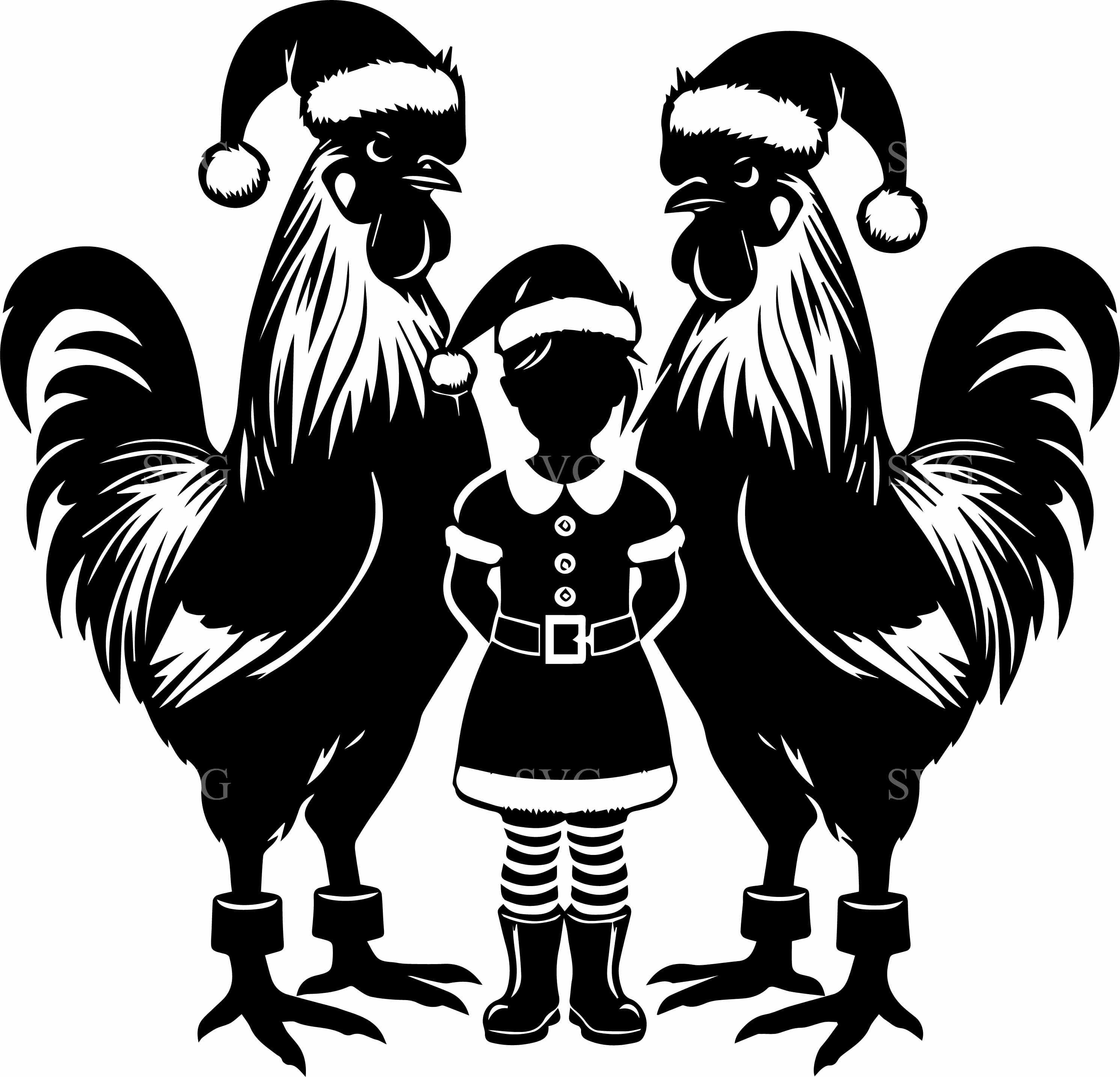 4 Santa Hat Chicken Clipart – 4 Christmas Chicken SVG – Holiday Hen ...