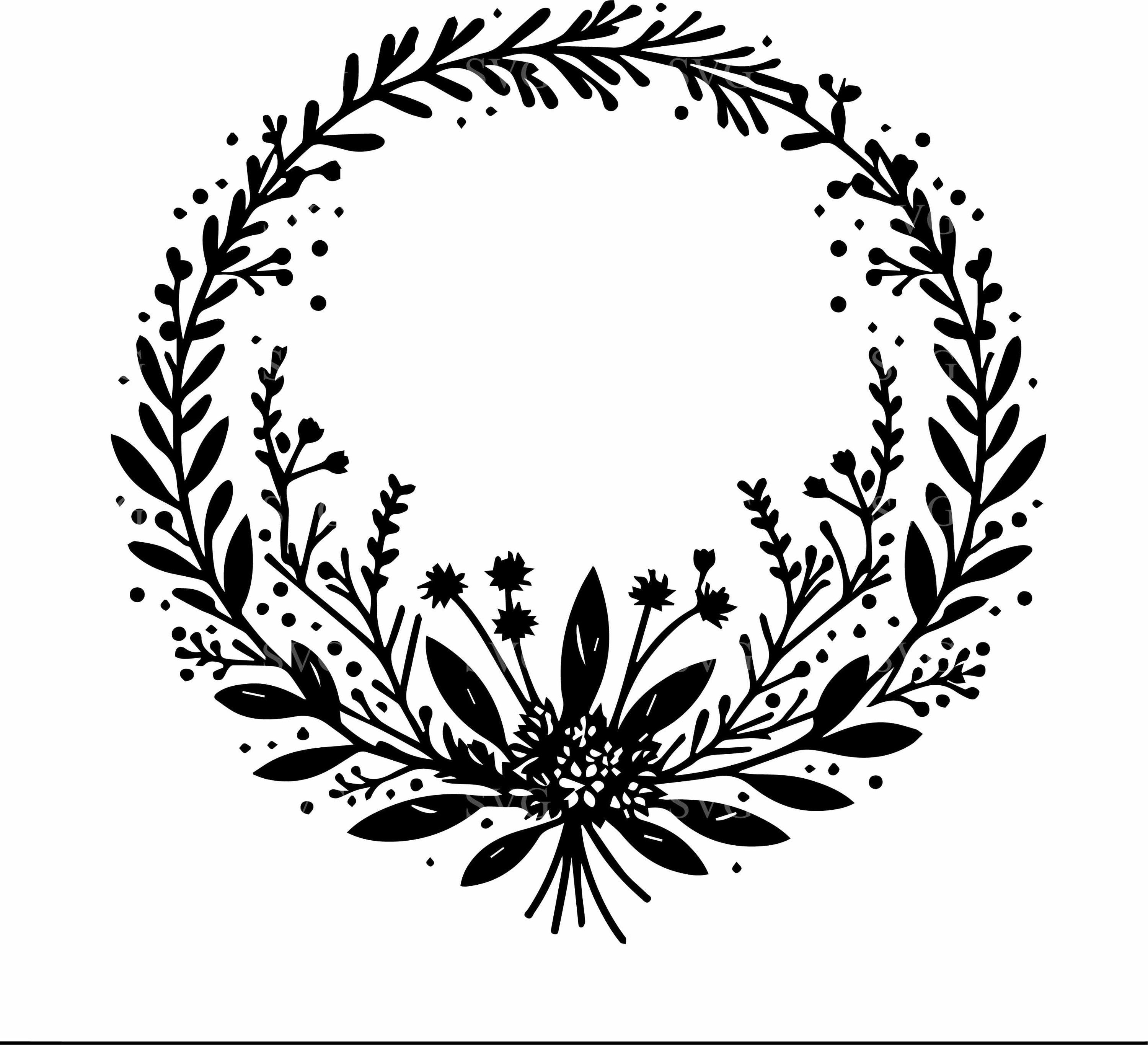 10 Wildflower Wreath SVG | Nature Floral Frame | Rustic Botanical ...