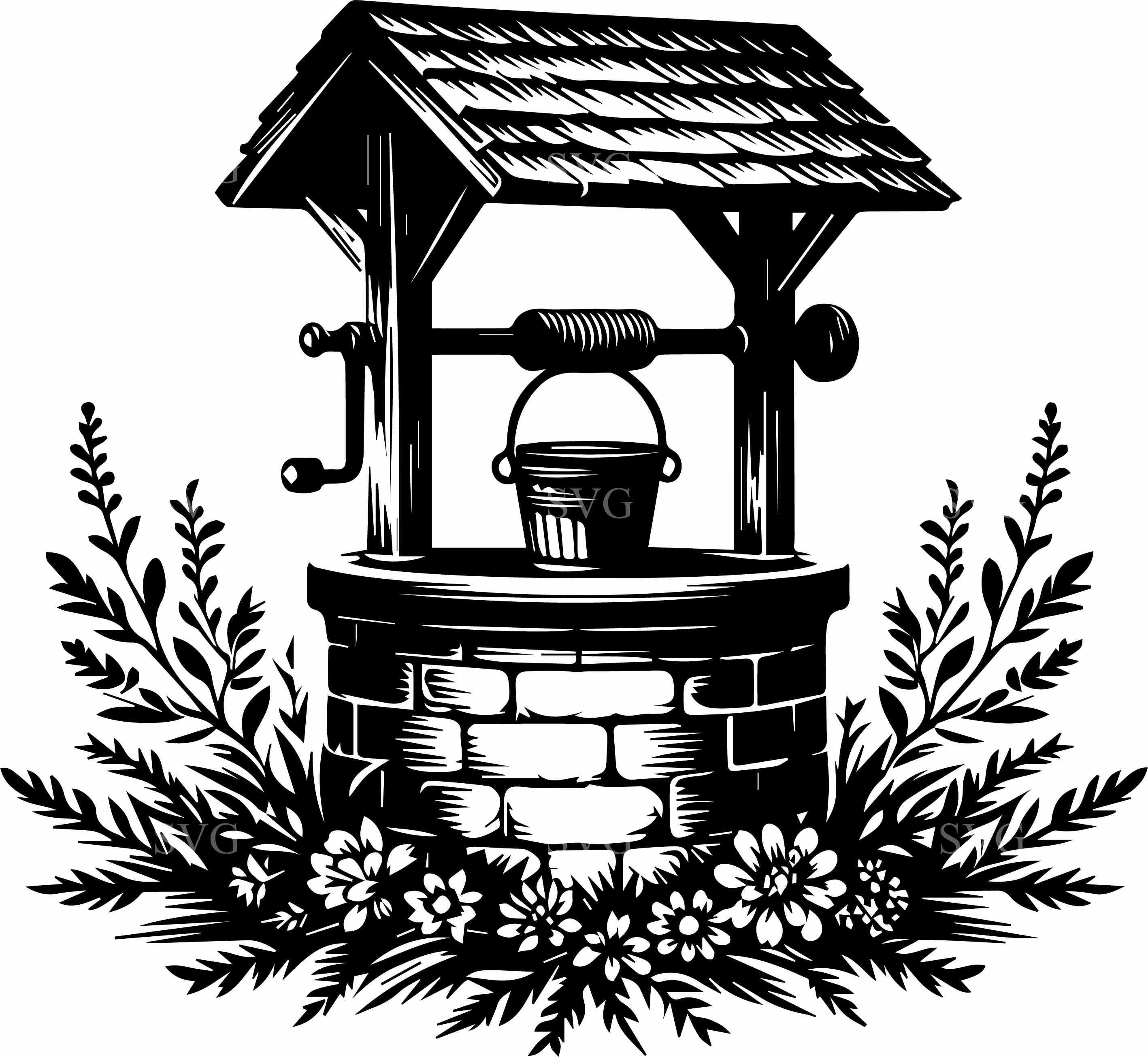 7 Wishing Well SVG Cut File – Rustic Garden Clipart (digital Download ...