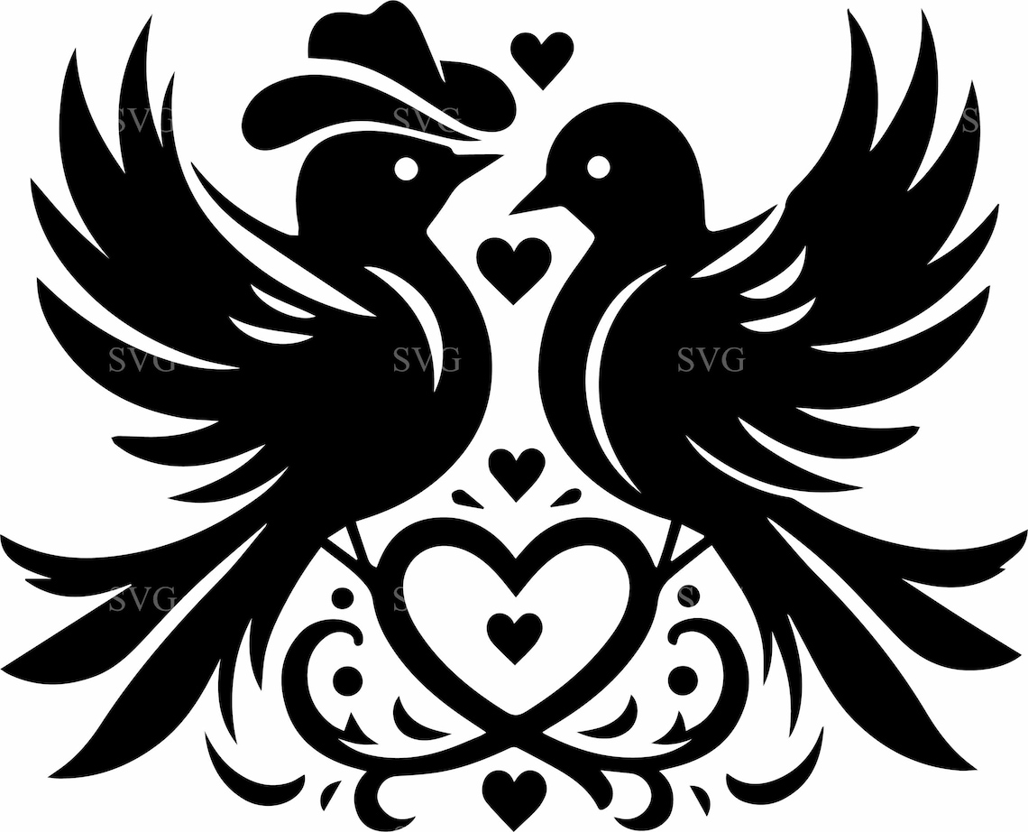 7 Romantic Birds Heart SVG – Elegant Winged Pair Cut File for Wedding ...