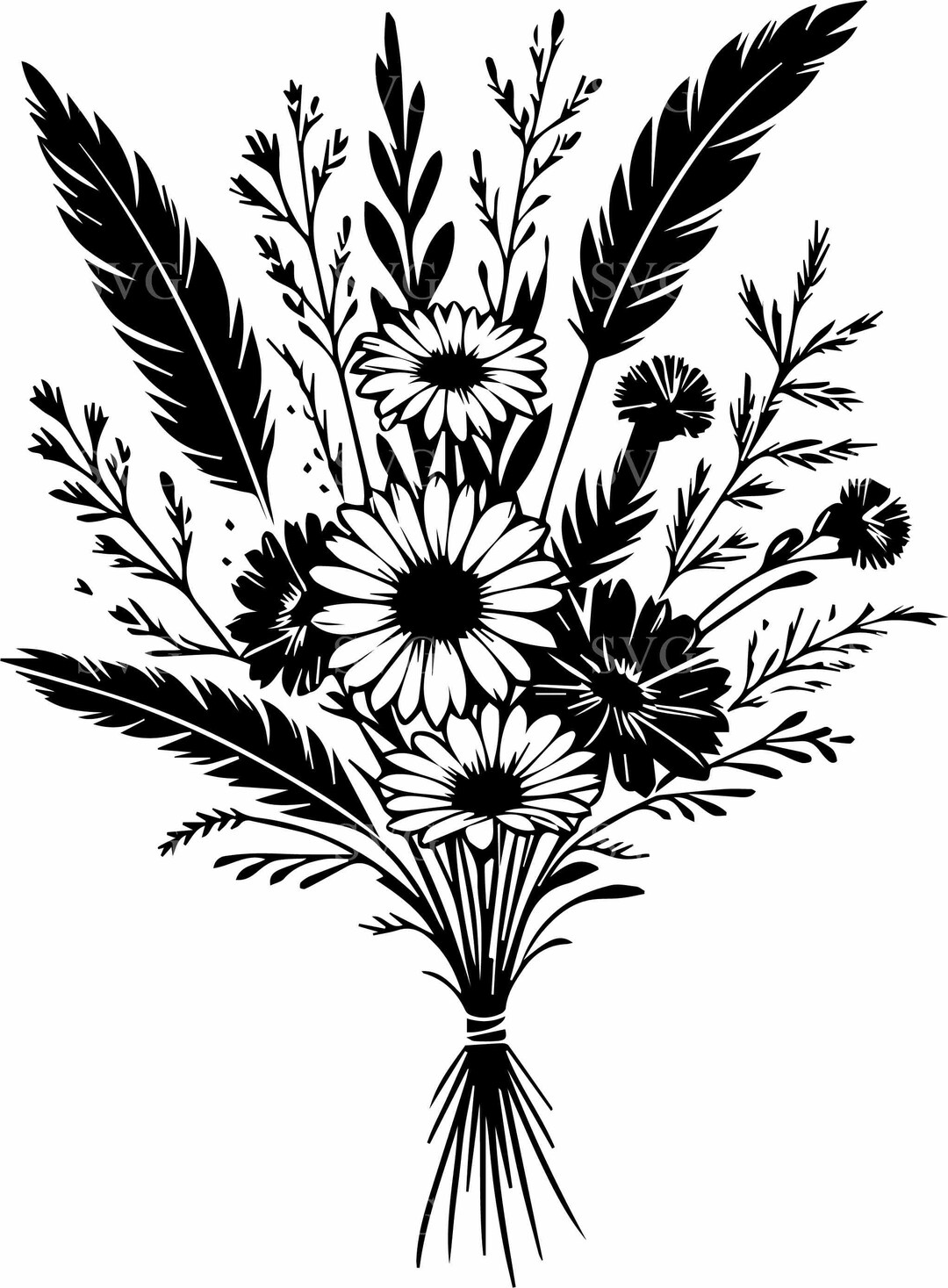 7 Rustic Flowers SVG | Wild Bloom Bouquet Cut File | Floral Laser Cut ...